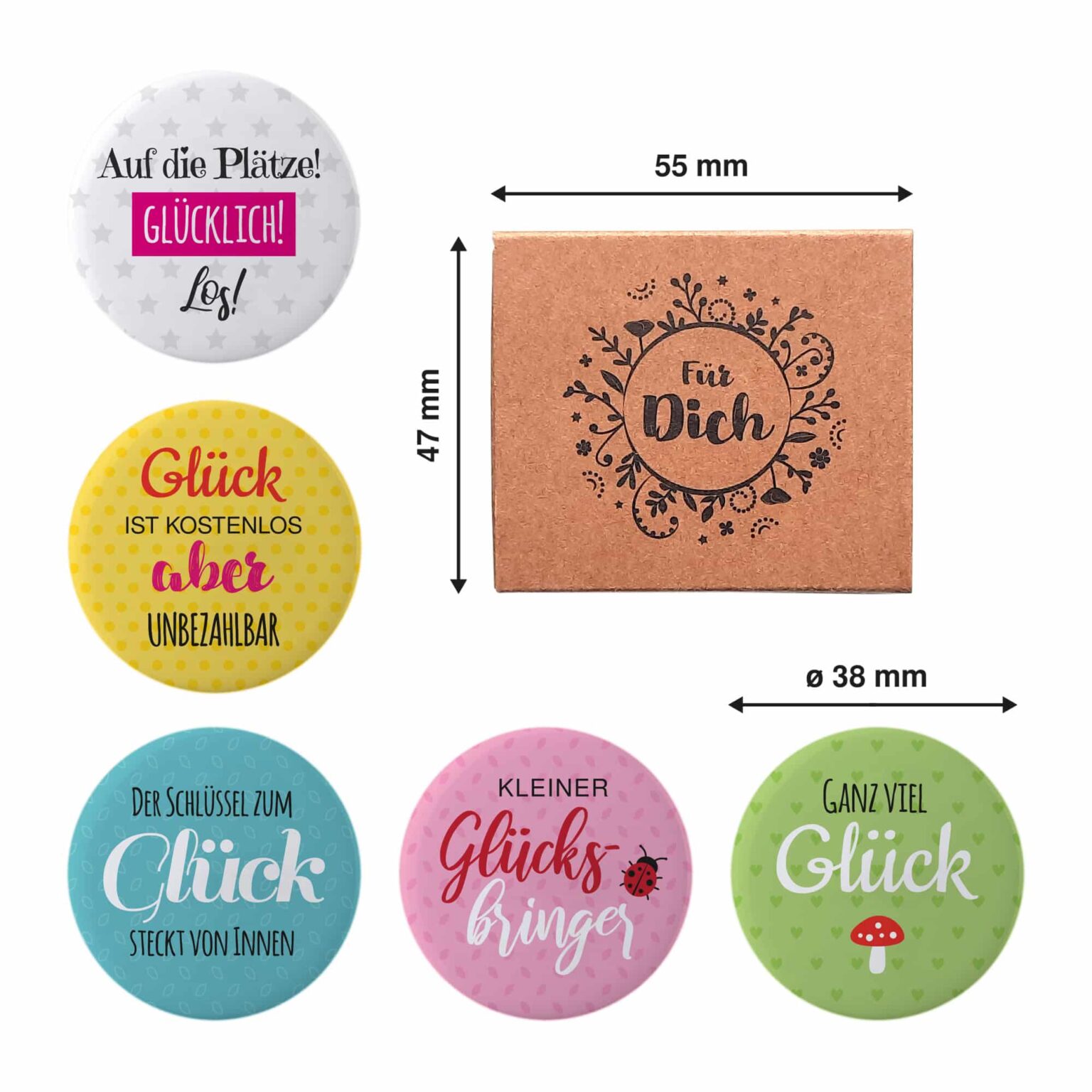 10x "Glück" Wunschboten-Magnete – charmantes Glück schenken